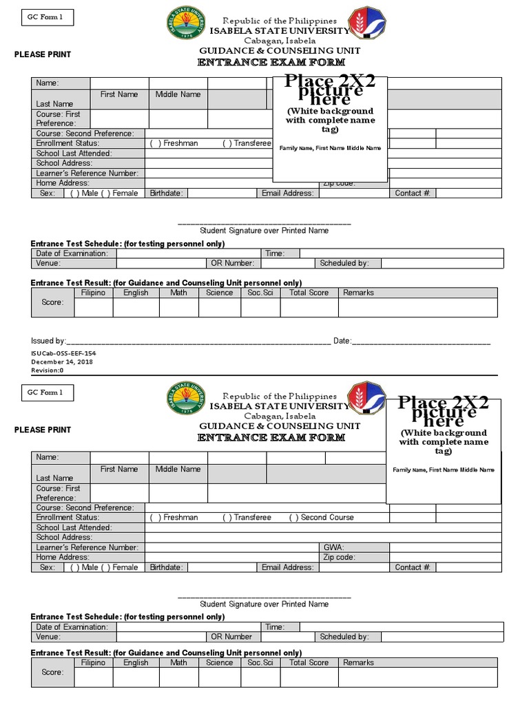 Entrance Examination Form | PDF | Educational Stages | Schools