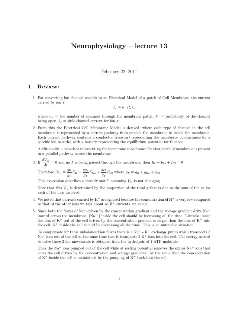 Nrosci 1012 Lecture 13 Pdf Action Potential Membrane Potential