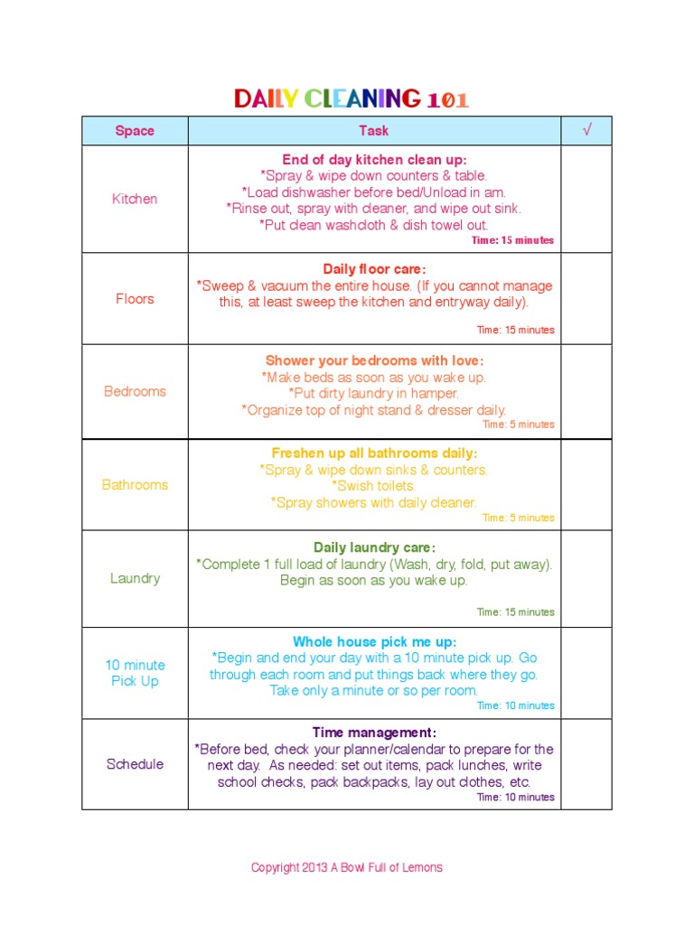 Daily Cleaning Checklist Guide | PDF