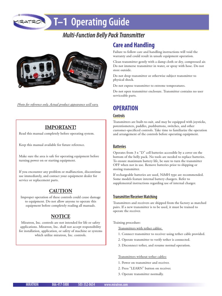 T-1 Operating Guide: Multi-Function Belly Pack Transmitter | PDF ...