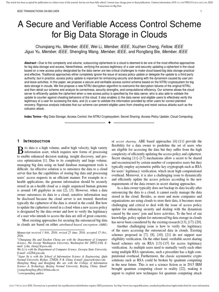 A Secure and Verifiable Access Control Scheme For Big Data Storage in Clouds | PDF