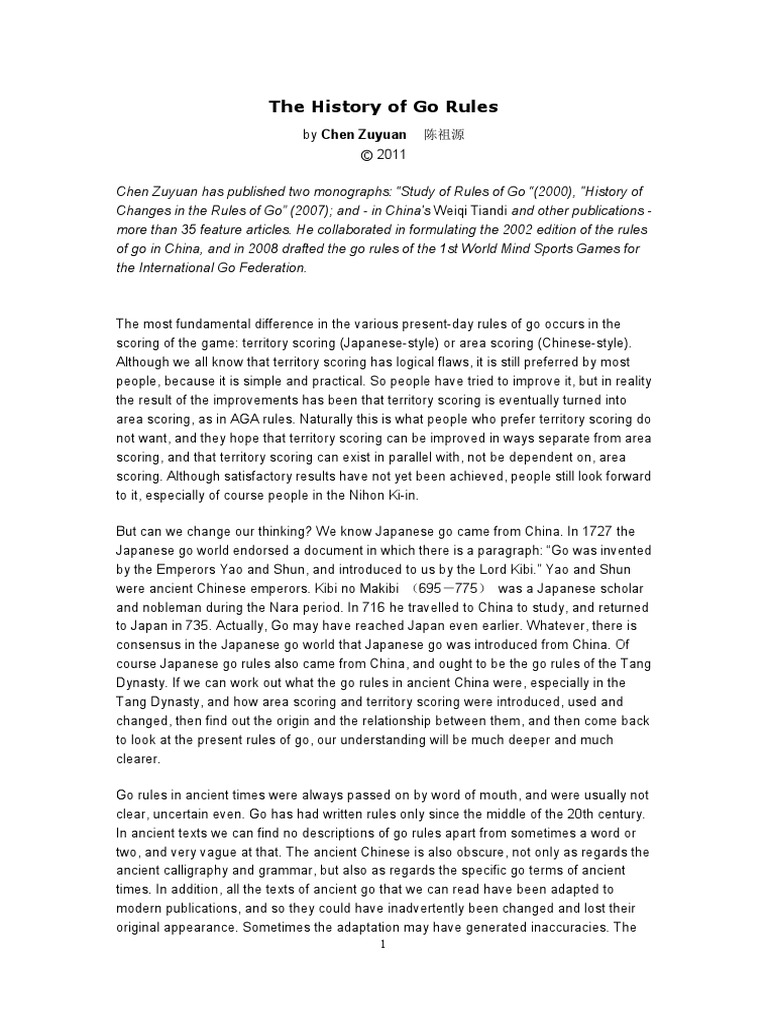 ZUYUAN CHEN - The History of Go Rules | PDF | History Of China | China
