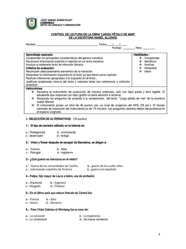 Control Largo Pétalo de Mar | PDF | Narración