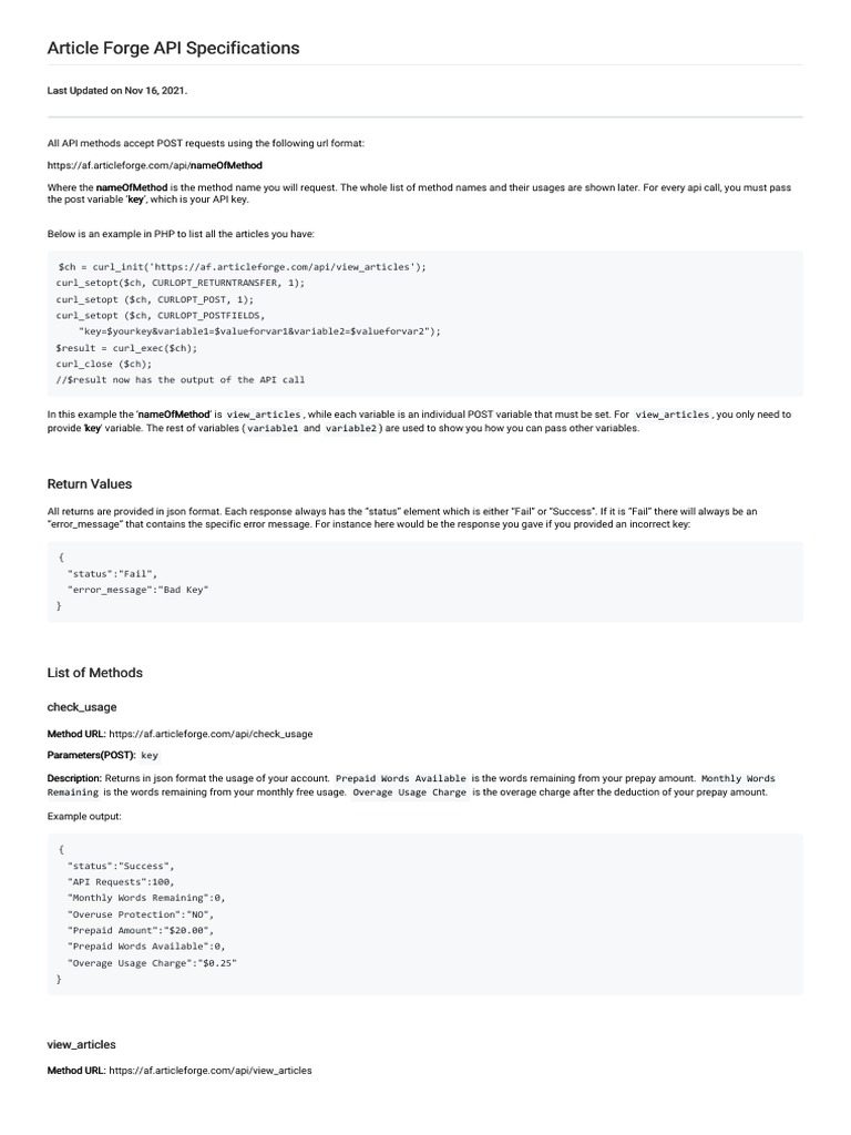 Article Forge API Documentation | PDF