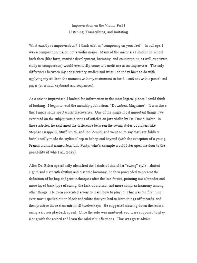 Improvisation On The Violin Part I | PDF | Jazz | Violin