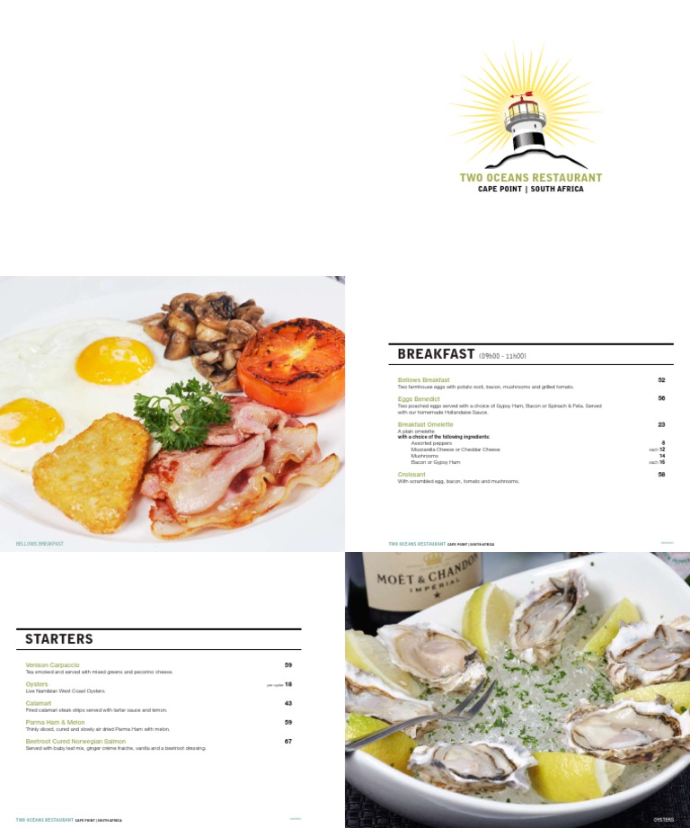 Two Oceans Restaurant Menu Overview | PDF | Salad | Drink