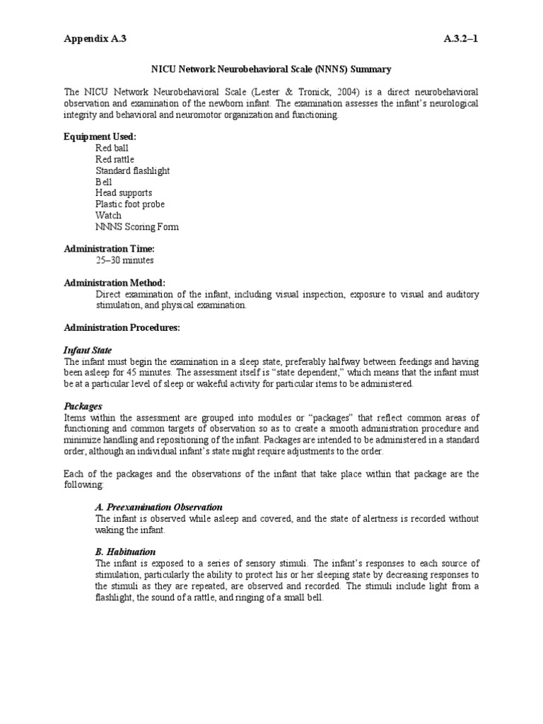 NNNS: Newborn Neurobehavioral Assessment | PDF | Preterm Birth | Infants