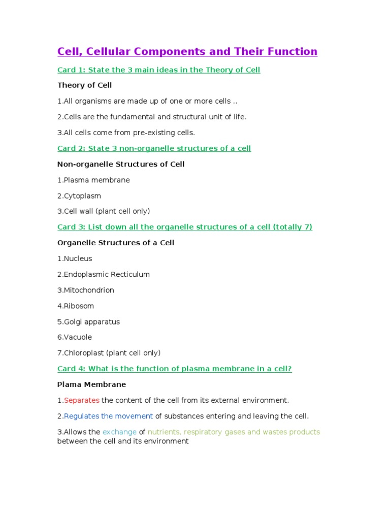 Cell Components and Their Functions | PDF