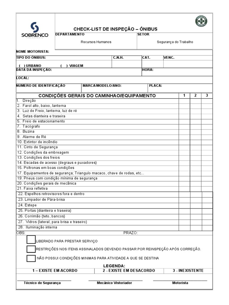 Chek List Onibus Oficial - Compress | PDF