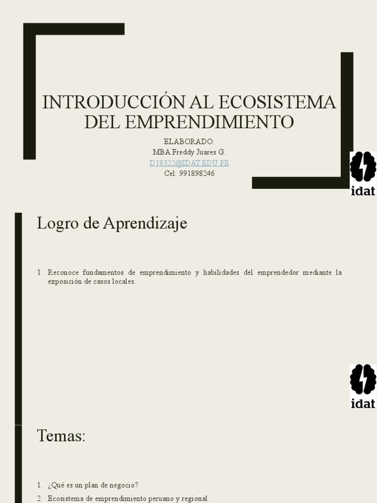 Sesión 1 - Introducción Al Ecosistema Del Emprendimiento | PDF Sesión 1 - Introducción Al Ecosistema Del Emprendimiento | PDF
