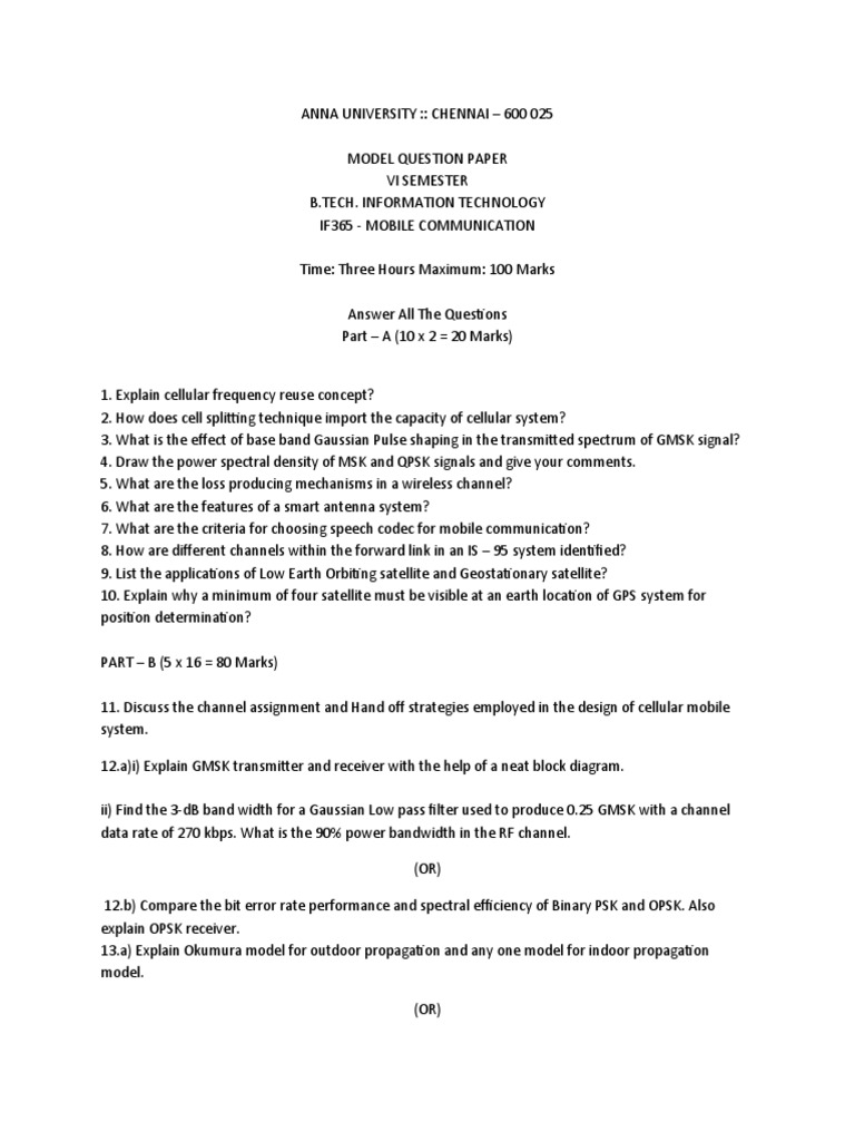 ANNA UNIVERSITY-Model Queston Paper | PDF | Cellular Network | Computing