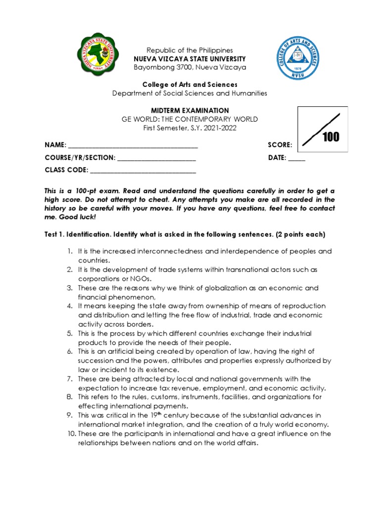 Midterm Exam - Ge World | PDF | Globalization | Market (Economics) Midterm Exam - Ge World | PDF | Globalization | Market (Economics)
