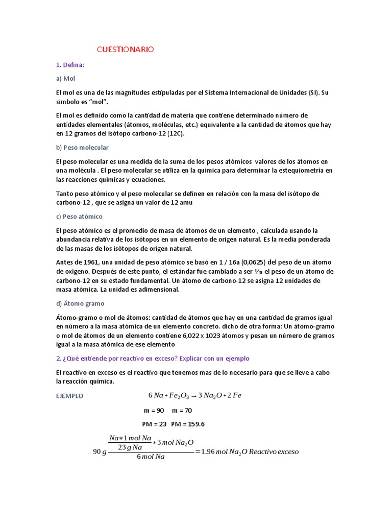 CUESTIONARIO Labo QMC 3 | PDF