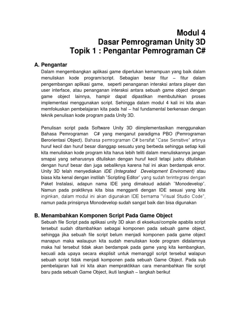 4 A Pengantar Pemrograman C# Unity 3D | PDF | Teknologi & Rekayasa