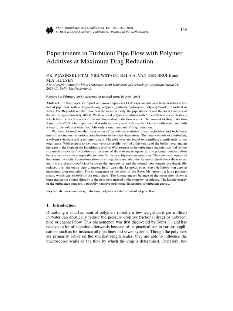 Experiments in Turbulent Pipe Flow With Polymer Additives | PDF ...