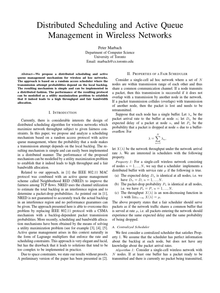 Distributed Scheduling and Active Queue Management in Wireless Networks | PDF | Network ...