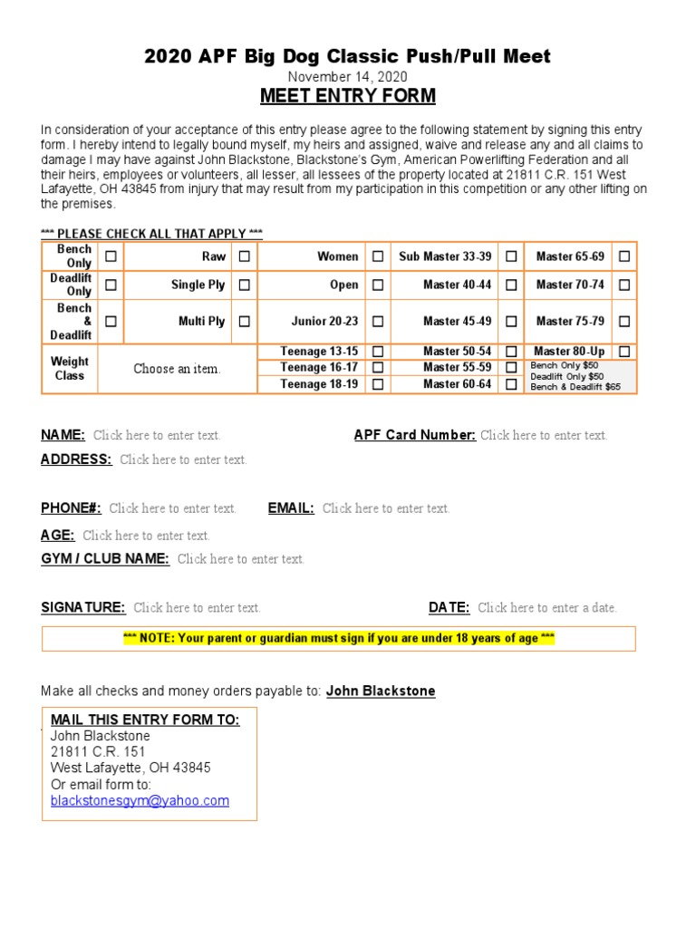 2020 APF Big Dog Classic Entry Form | PDF