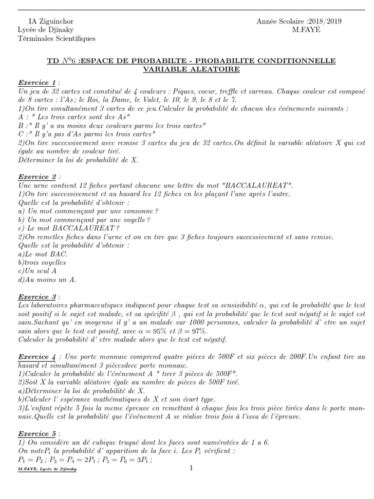 Probabilités et Variables Aléatoires | PDF | Probabilité | Dé