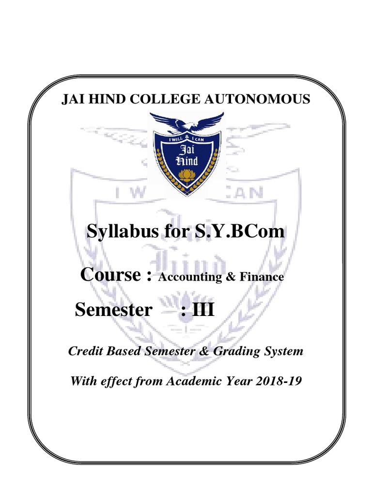 Syllabus For S.Y.Bcom Course: Semester: Iii: Jai Hind College ...