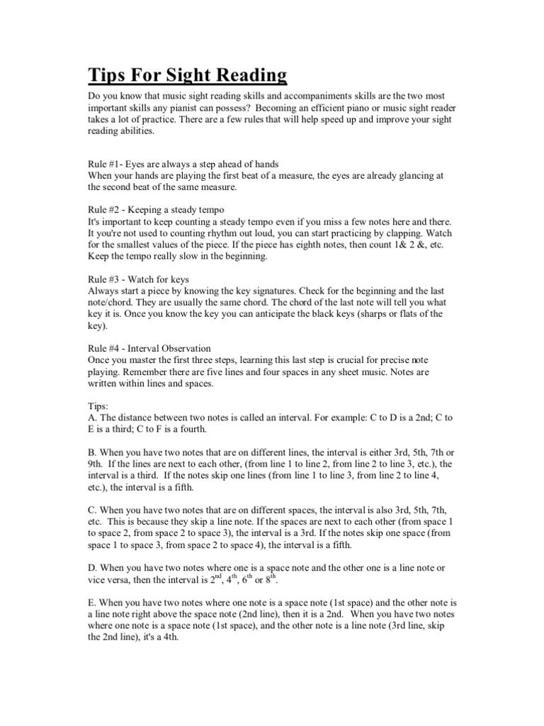 Tips For Sight Reading | PDF | Piano | Chord (Music)