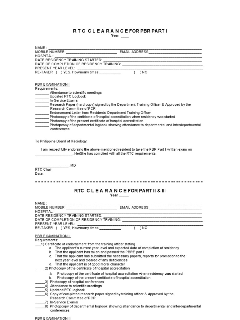 Rtc Pbr Clearance & Research Forms | Residency (Medicine)