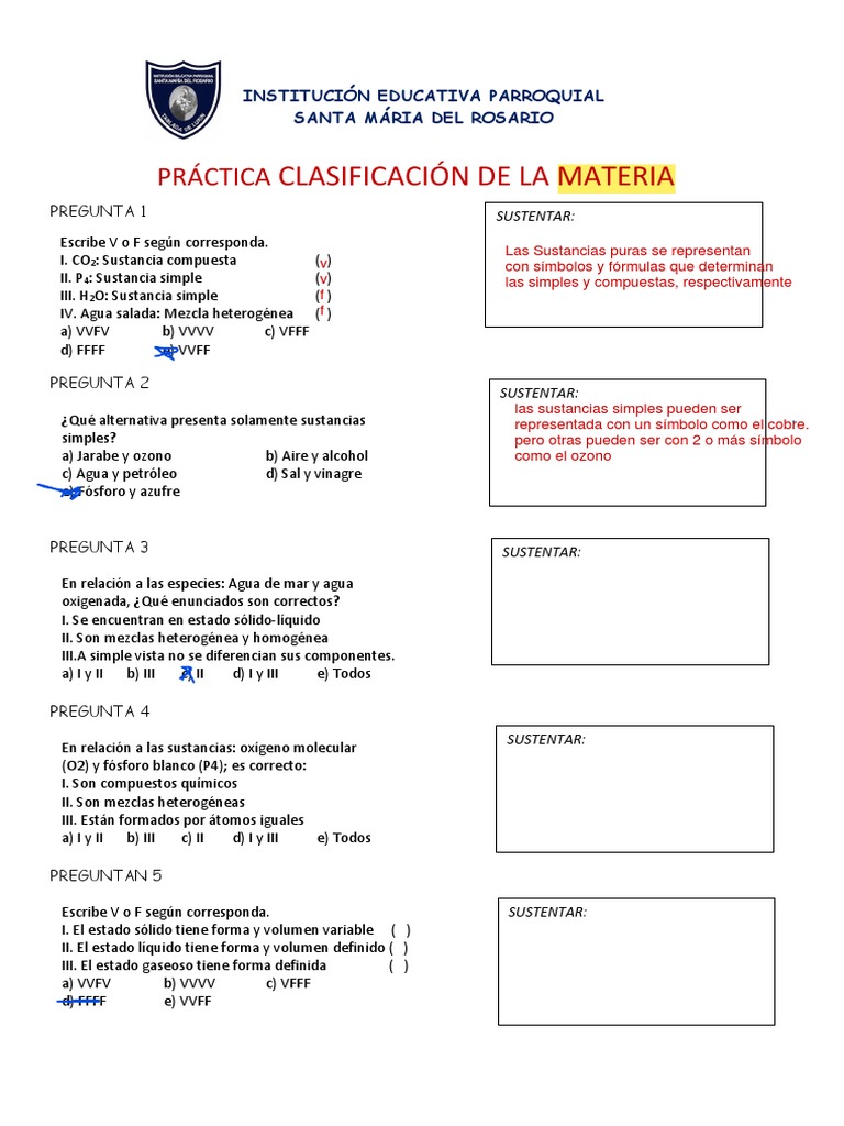 CLASIFICACIÓN DE LA MATERIA Práctica | PDF | Sustancias químicas | Mezcla