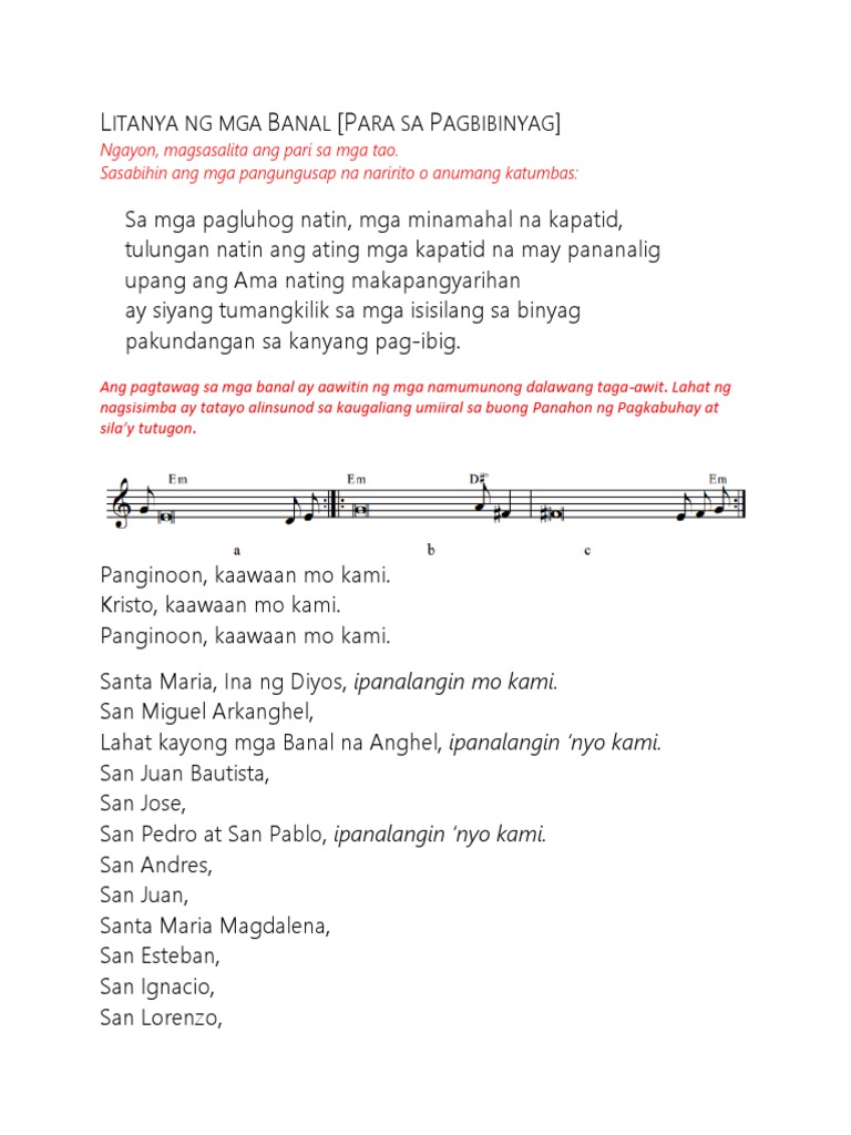 Litanya NG Mga Banal para Sa Pagbibinyag | PDF