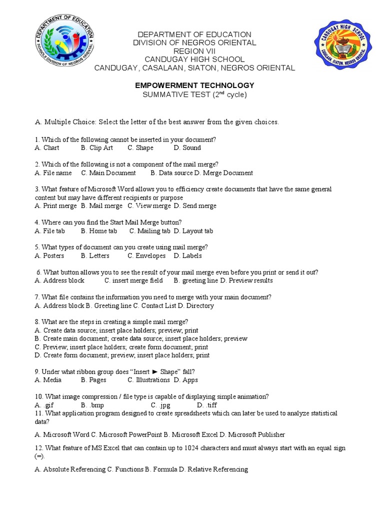 Summative Test Emp - Tech. | PDF | Microsoft Excel | Infographics