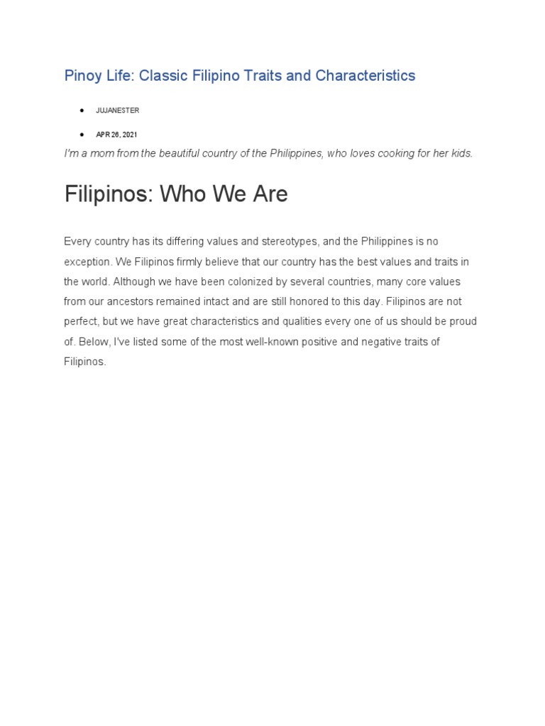 Filipinos: Who We Are: Pinoy Life: Classic Filipino Traits and ...