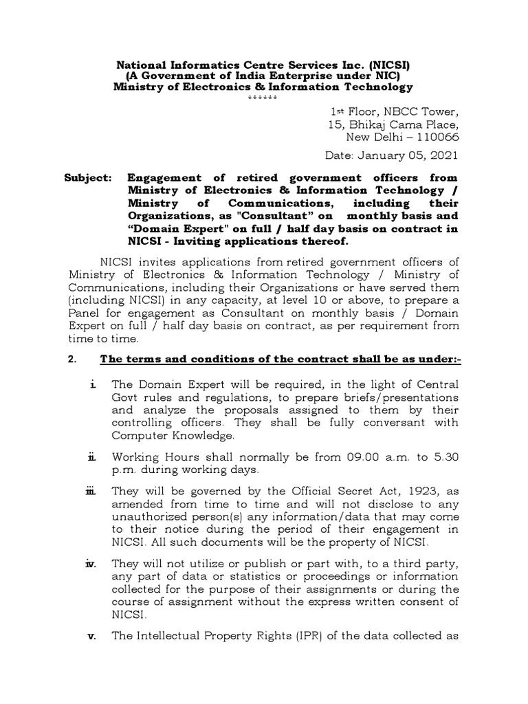 NICSI - Engagement of Retired Government Officials | PDF | Consultant ...