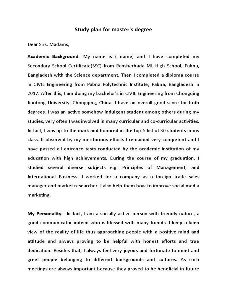 Master's Study Plan from Bansherbada ML | PDF | Cognition
