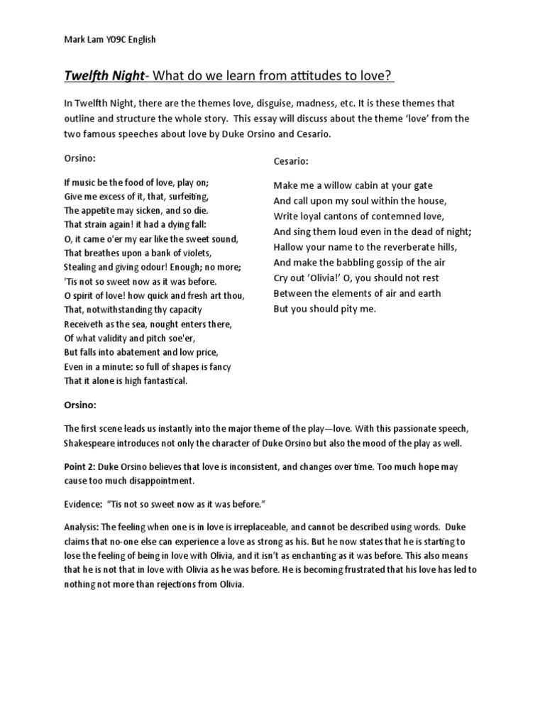Twelfth Night: - What Do We Learn From Attitudes To Love? | PDF ...