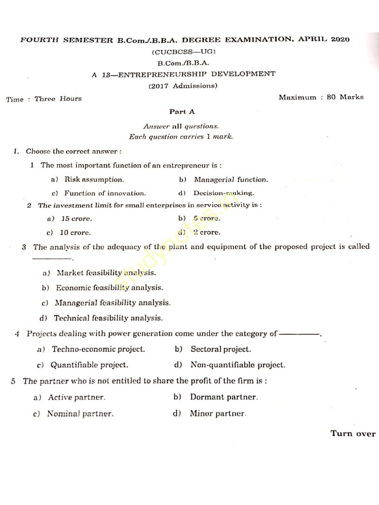 BCom EDP 2020 Question Paper | PDF