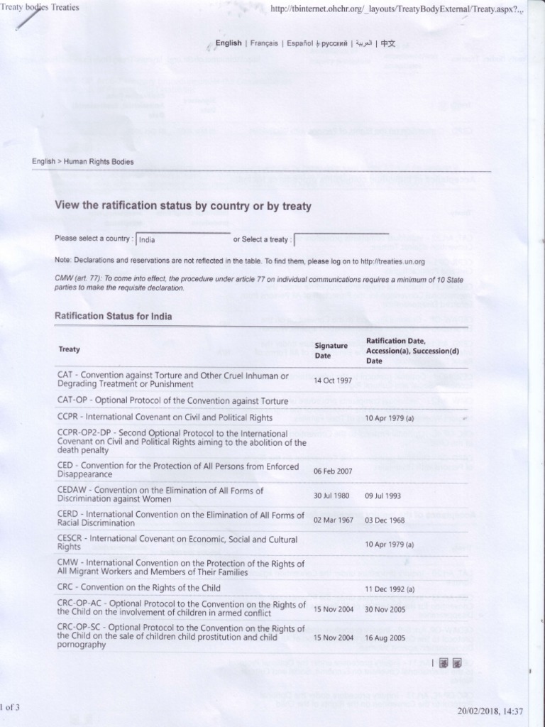 View The Ratification Status by Country or by Treaty | PDF | Ethical ...