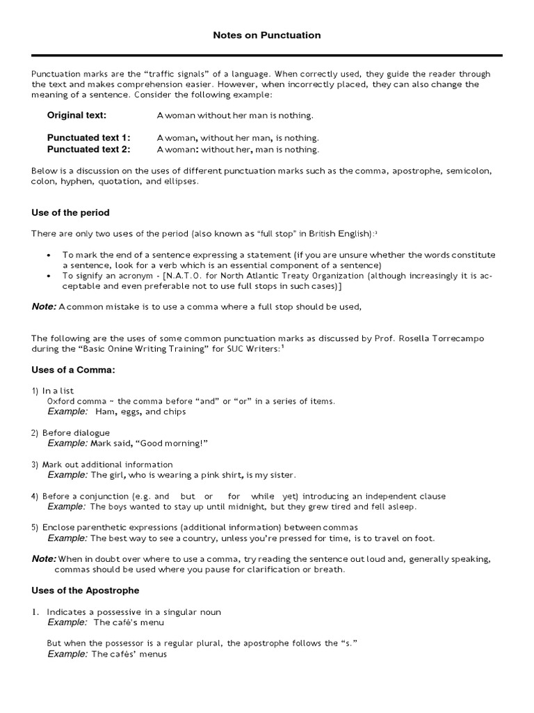 Notes On Punctuation: Original Text: Punctuated Text 1: Punctuated Text ...