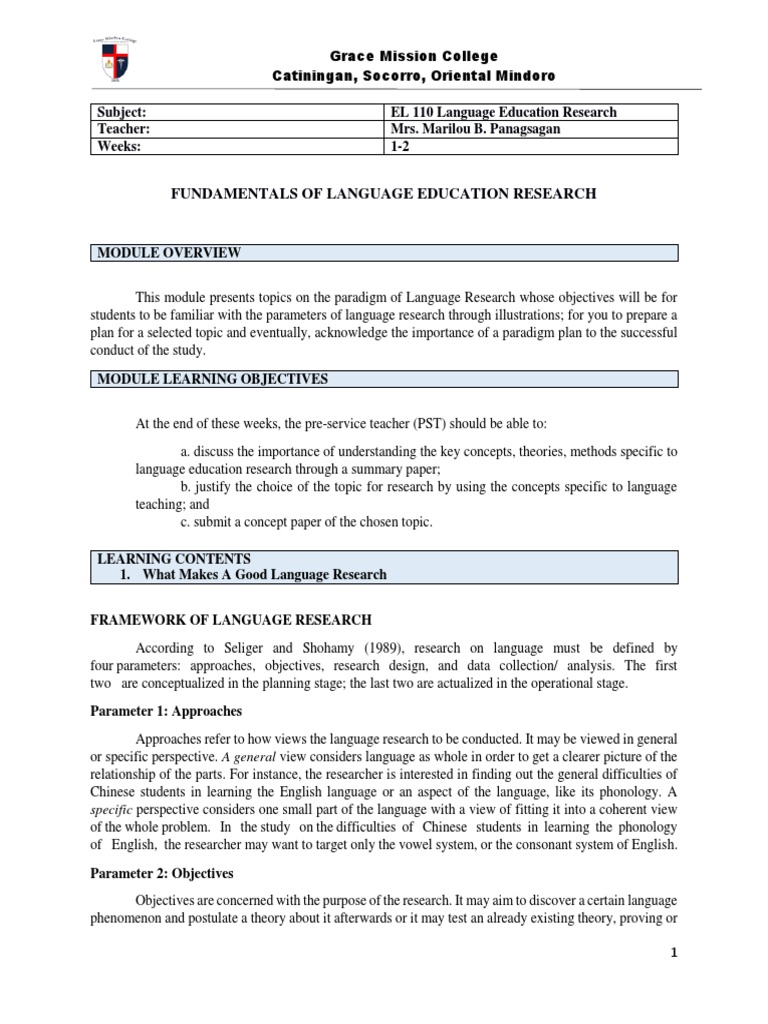 Module 1 - Fundamentals of Language Education Research | PDF | Language ...