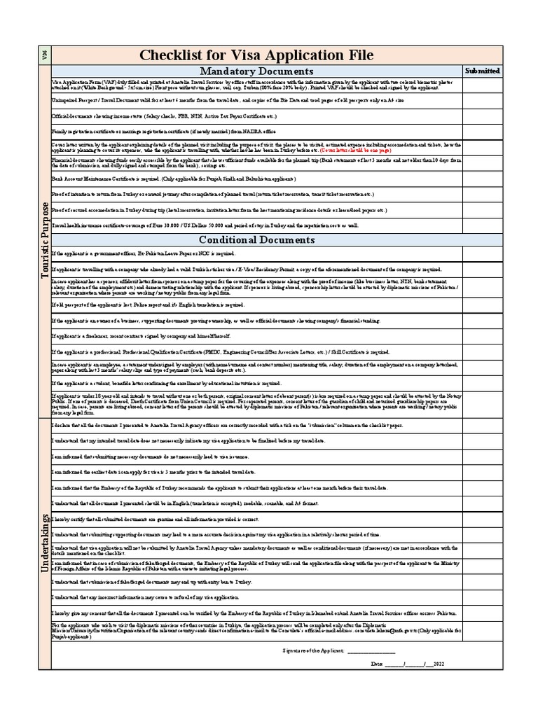 Checklist For Visa Application File: Mandatory Documents | PDF | Travel Visa | Notary Public