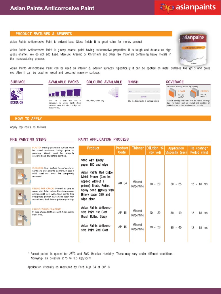 Asian Paints Anticorrosive Paint - PIS | PDF