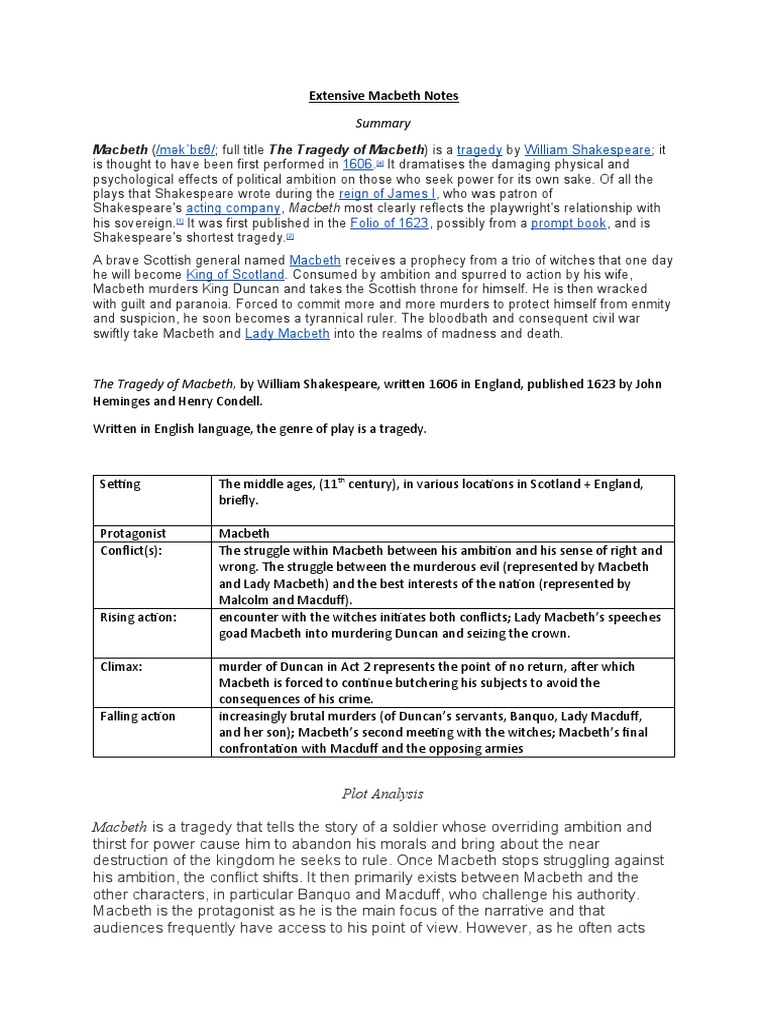 MACBETH - Extensive Notes | PDF | Macbeth