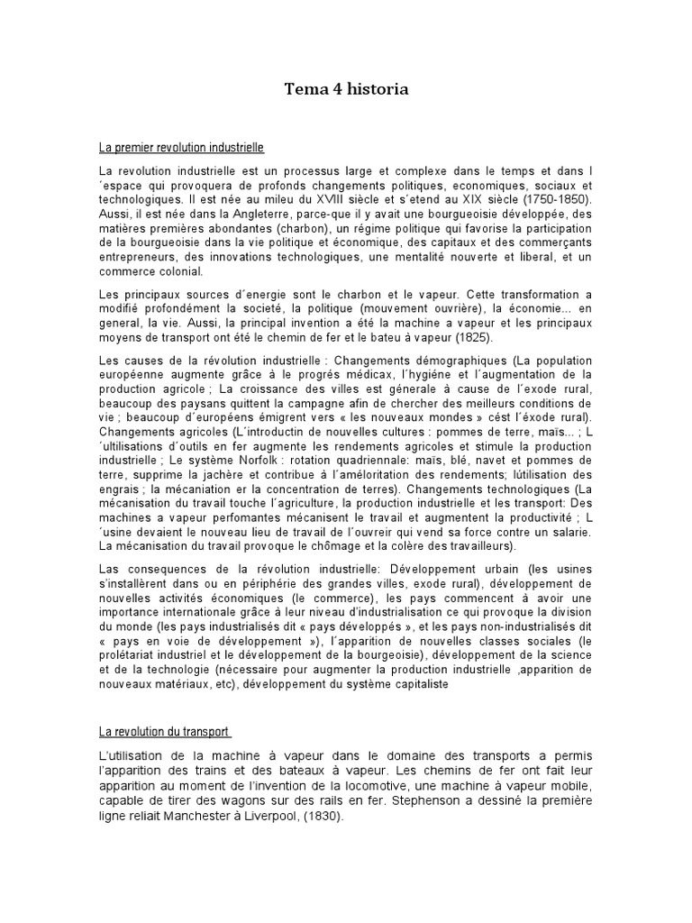 Historia Tema 4 | PDF | Révolution industrielle | Moteur à vapeur