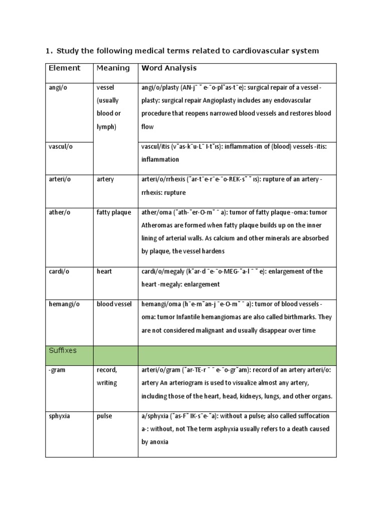 Medical Terms Related To Cardiovascular System | PDF | Atheroma | Blood ...