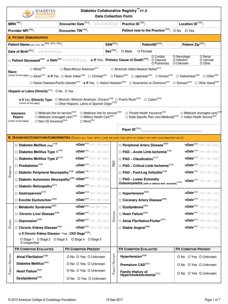 Diabetes Data Collection Form | PDF | Percutaneous Coronary ...