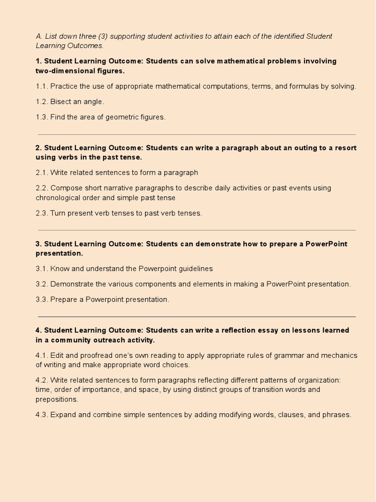 A. List Down Three (3) Supporting Student Activities To Attain Each of ...