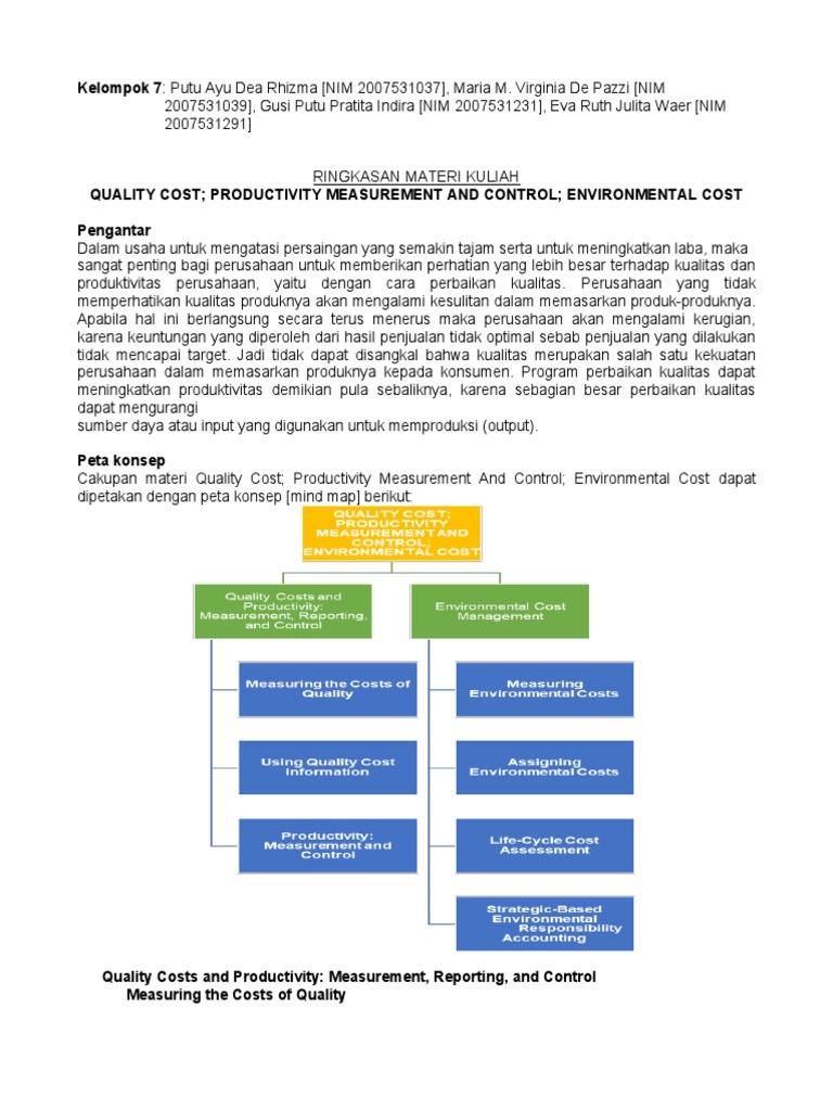 Quality Cost Productivity Measurement and Control Environmental Cost | PDF