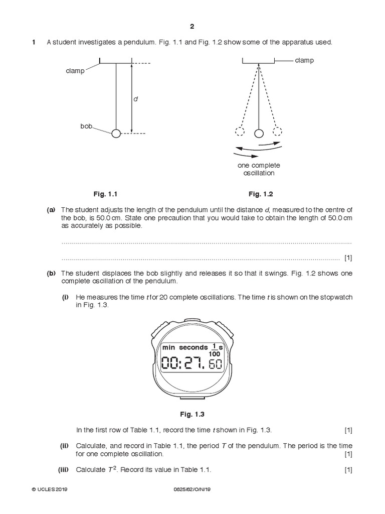 Practical V2 Qp Paper 6 Cie Physics Igcse Pdf Pendulum Cartesian Coordinate System