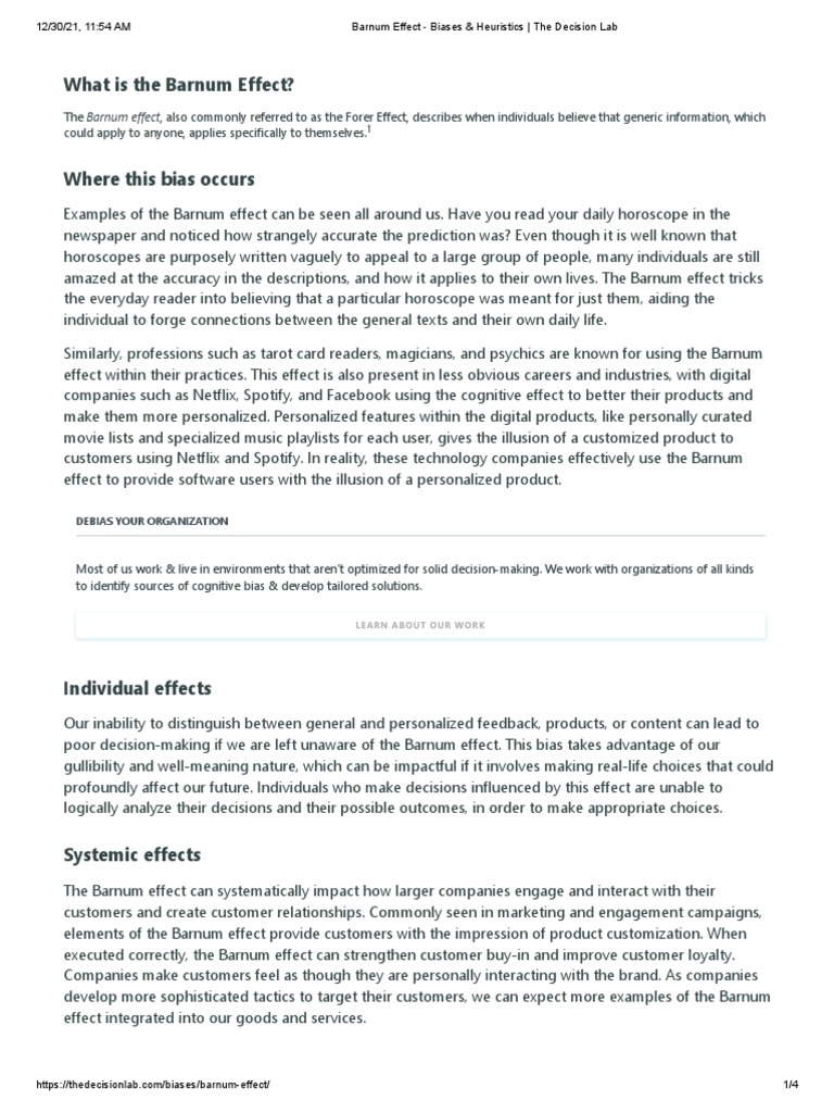 Understanding the Barnum Effect in Psychology | PDF | Cognition ...