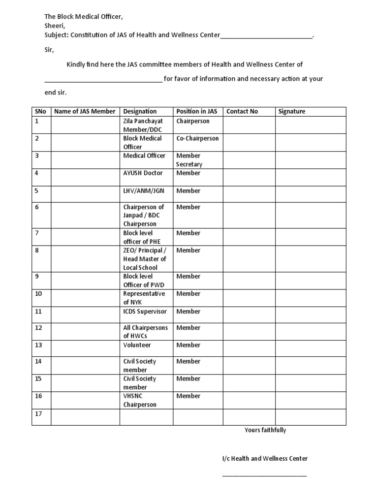 Sno Name of Jas Member Designation Position in Jas Contact No Signature ...