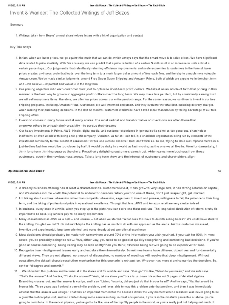 Invent & Wander - The Collected Writings of Jeff Bezos - The Rabbit ...