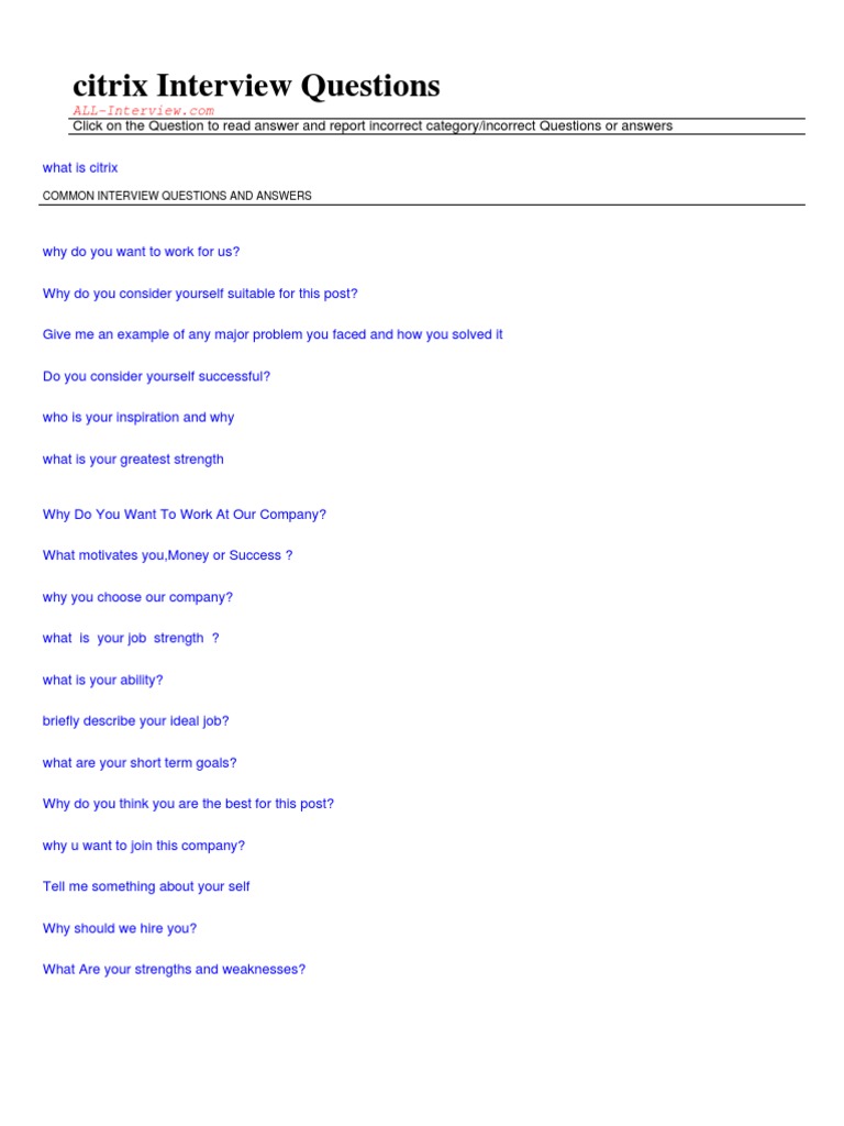 Citrix Interview Questions | PDF | Question | Employment