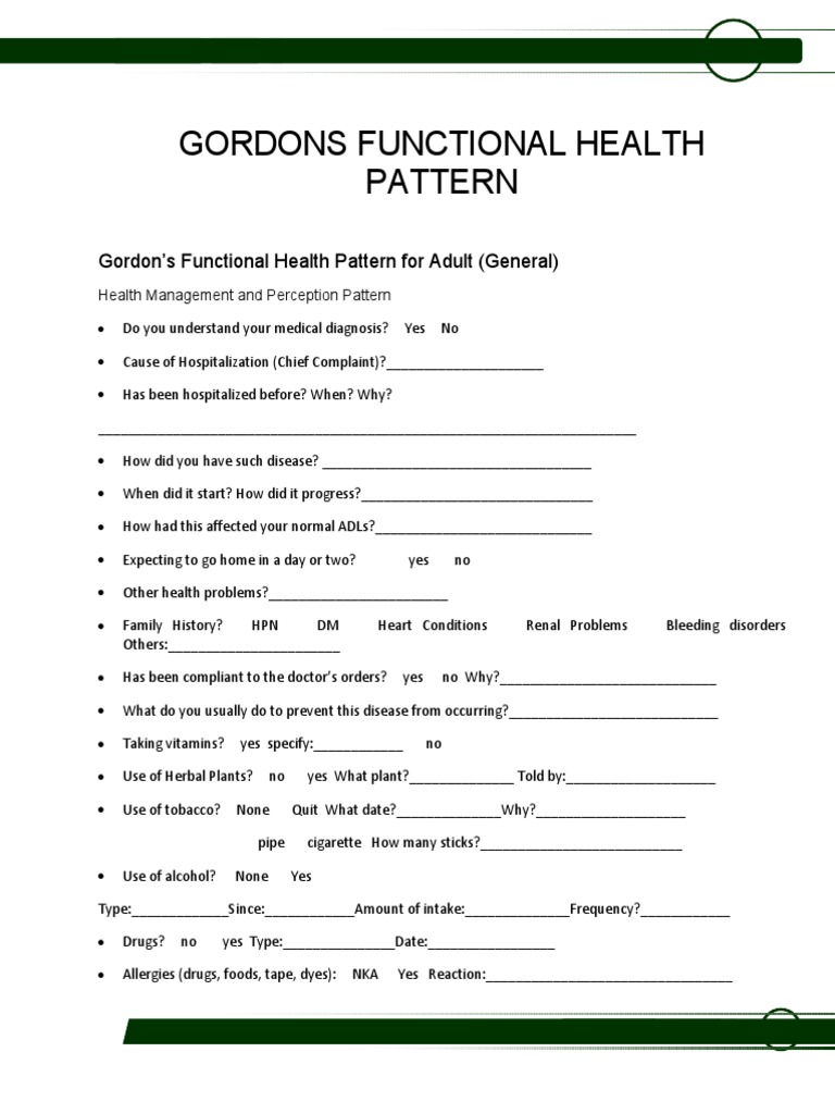 Gordon's Functional Health Pattern For Adult (General) | PDF | Sleep ...
